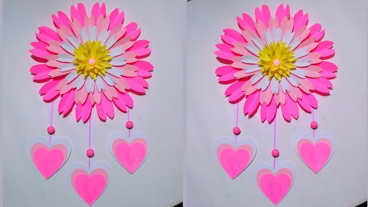 A4 nirmana / how to make beautiful paper flowers wall hanging / biththi ...