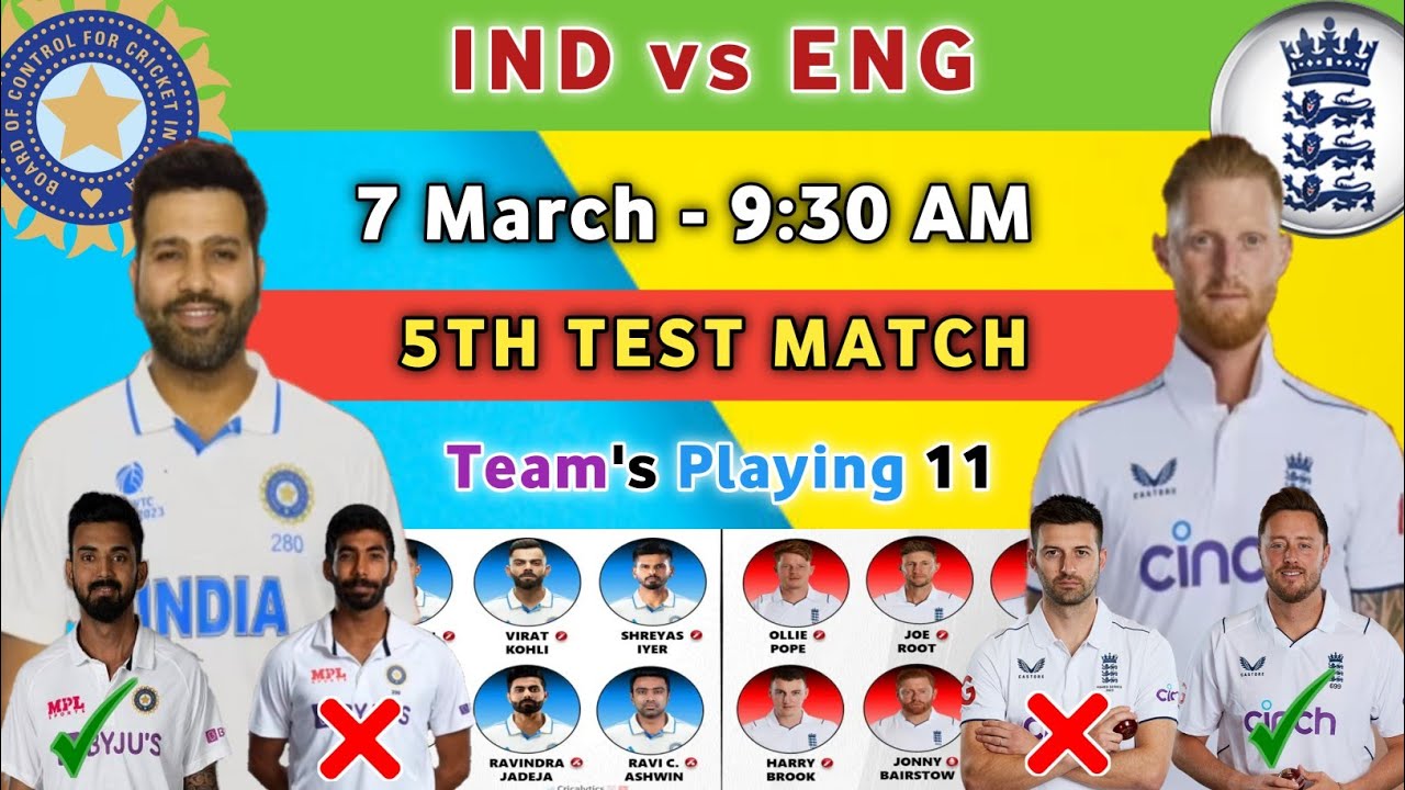 India vs England 5th Test Match | Team's Playing 11 | Indian Team ...