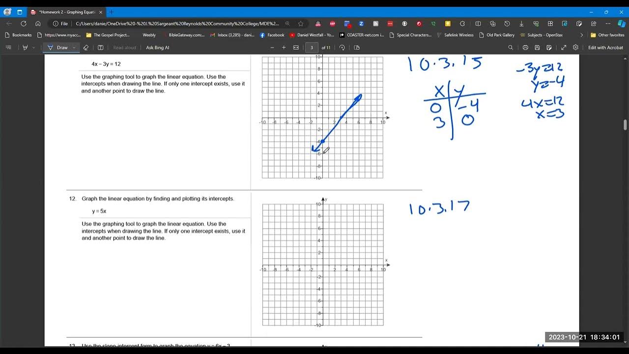 10.3 Topic 2: Graph a Linear Equation by Finding and Plotting Intercept ...