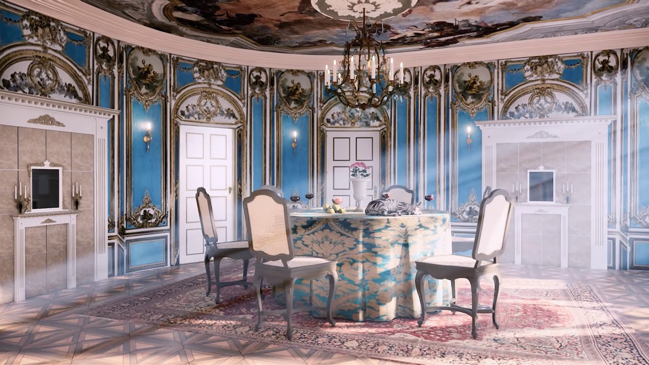 Interior walkthrough, 'Dining in a Palace', Render in contemporary ...