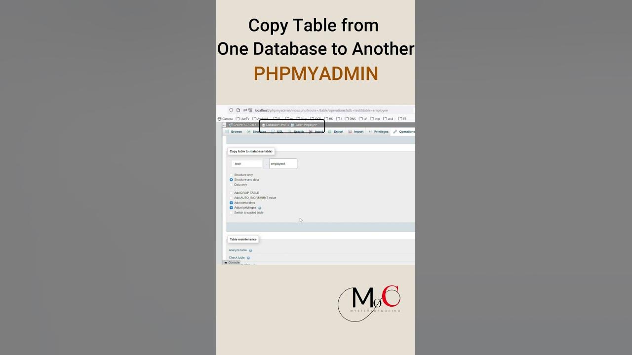 Copy #mysql table from one database to another in #phpmyadmin #shorts ...
