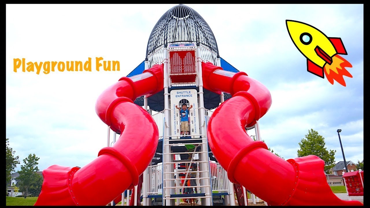 Troy Plays at Outdoor Playground for Childrens with Giant Slides - YouTube