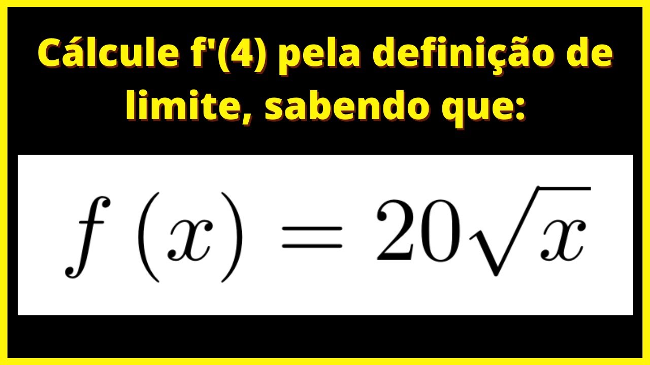 Derivada por definição de limite, f(x)=20*raiz(x) - Cálculo 1. - YouTube