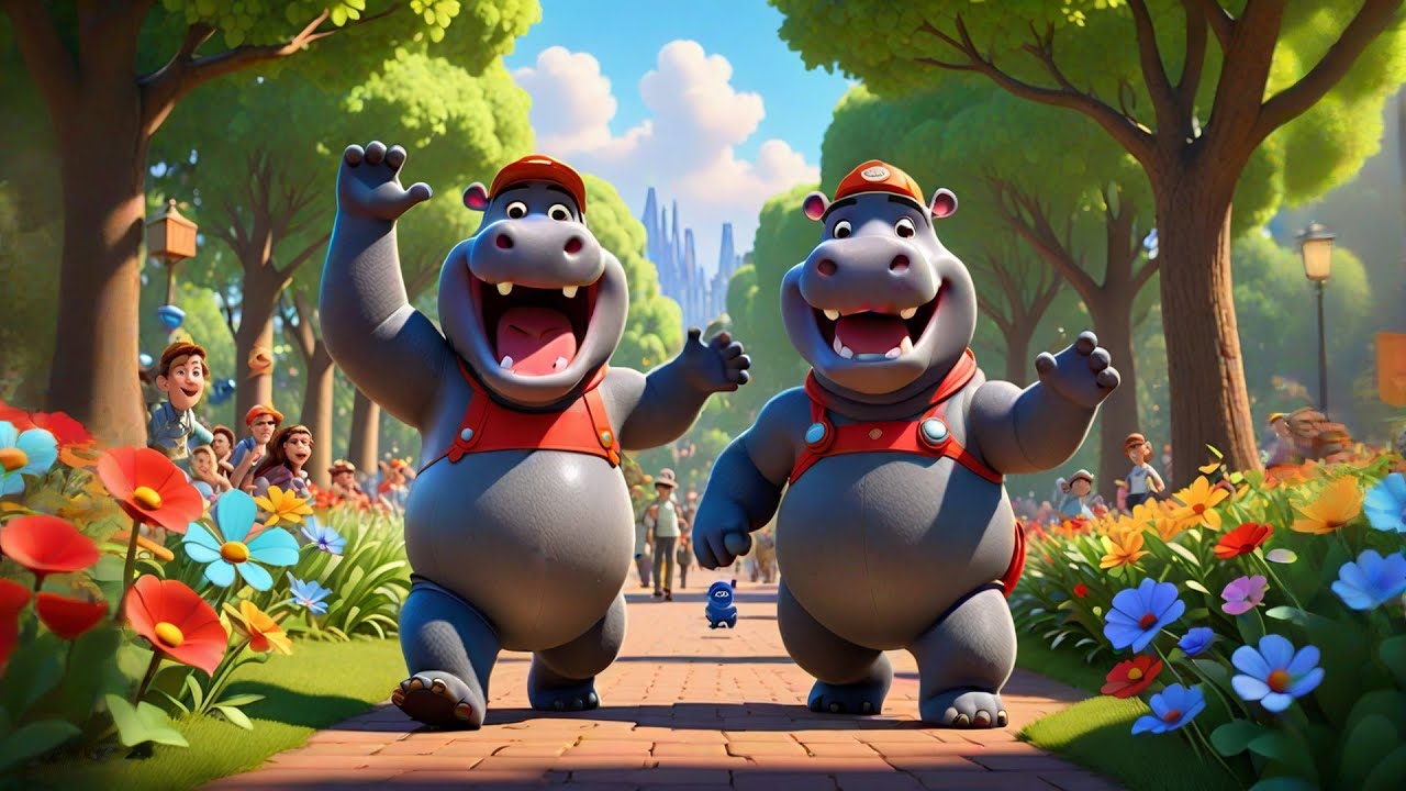 Two Happy Hippos Ride a Bike | Hippo Song for Kids | Counting Rhymes ...
