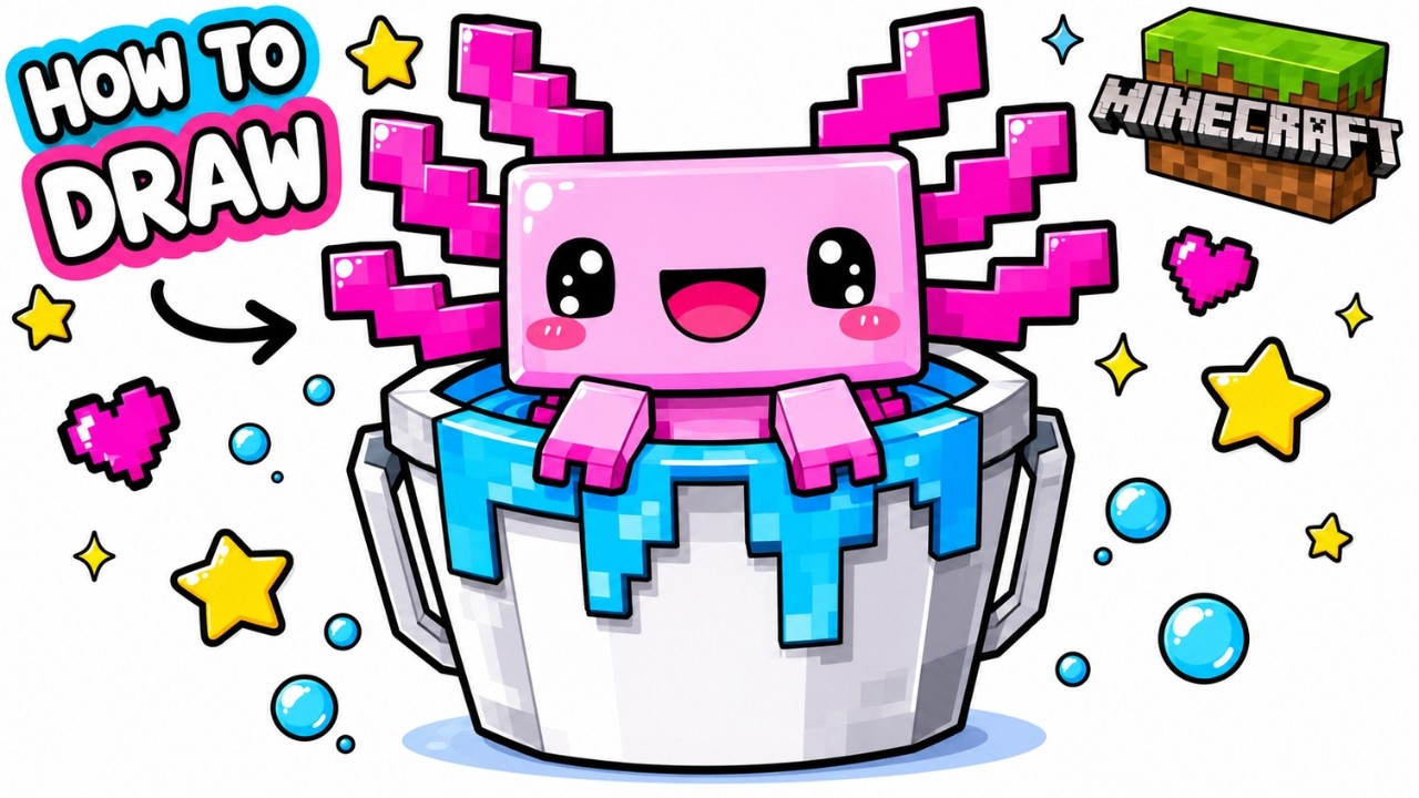 How to Draw AXOLOTL (MINECRAFT) Drawing Easy | Cute Axolotl Step by ...