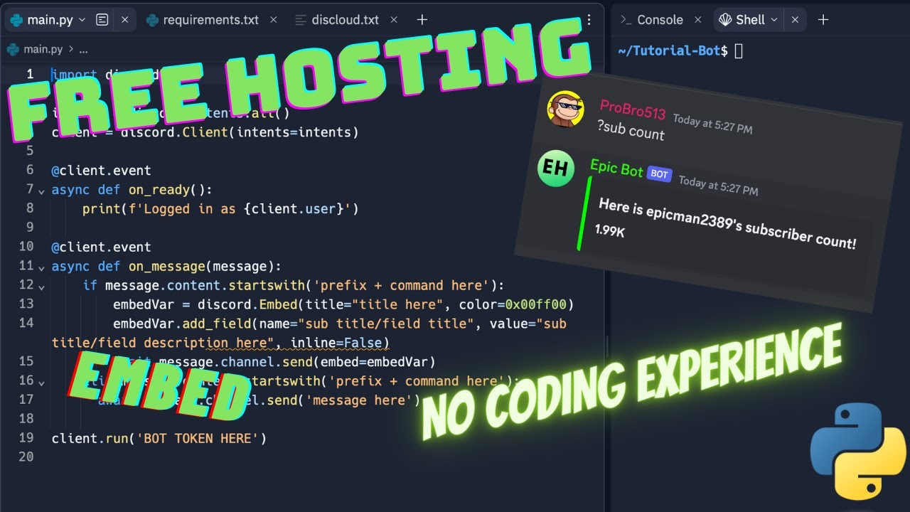 HOW TO MAKE A DISCORD BOT WITH PYTHON (AND HOST FOR FREE - YouTube