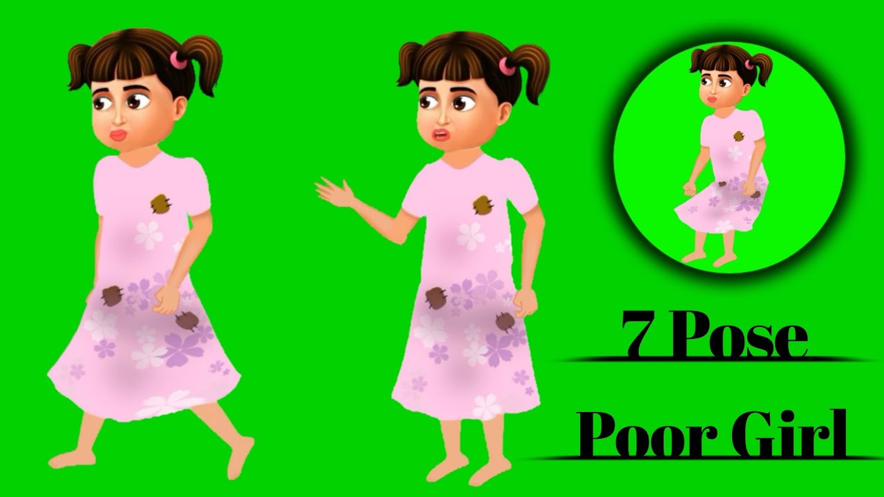 Green screen Poor Girl cartoon character video/Poor Girl Green Screen ...