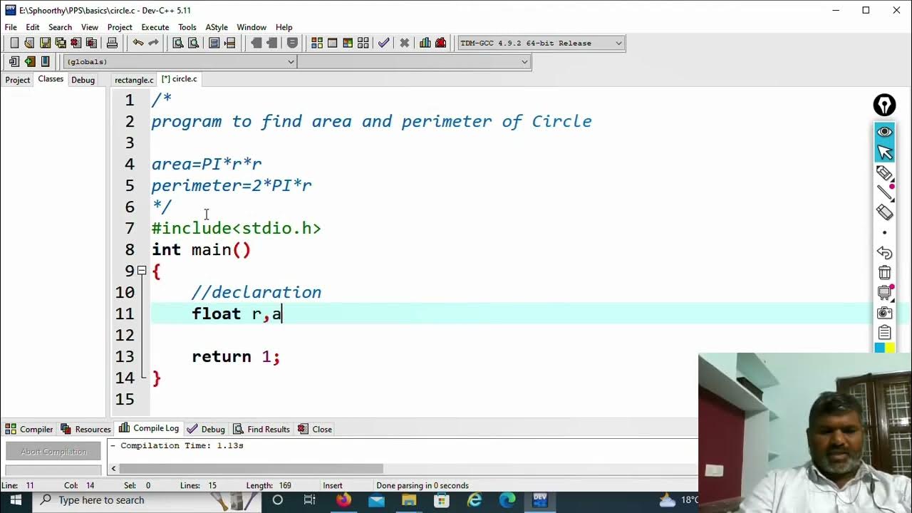 C2.3 program to find area and perimeter of a circle | using C language | Beginners - YouTube