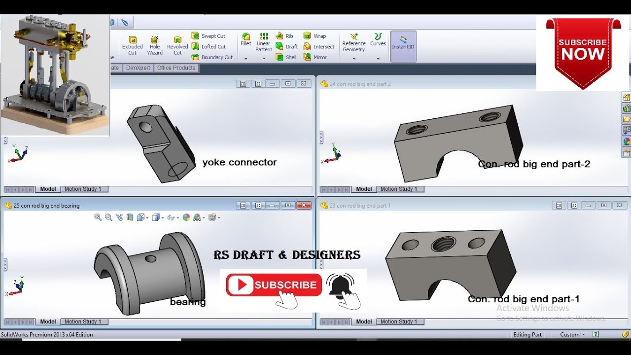 Connecting rod equip. 3D Modeling @rsdraftanddesigners Solid works! Part modeling Engine ...