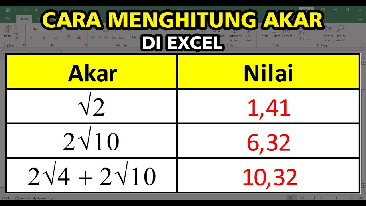 Cara Cepat Menghitung Akar di Excel | Tutorial Excel Lengkap - YouTube