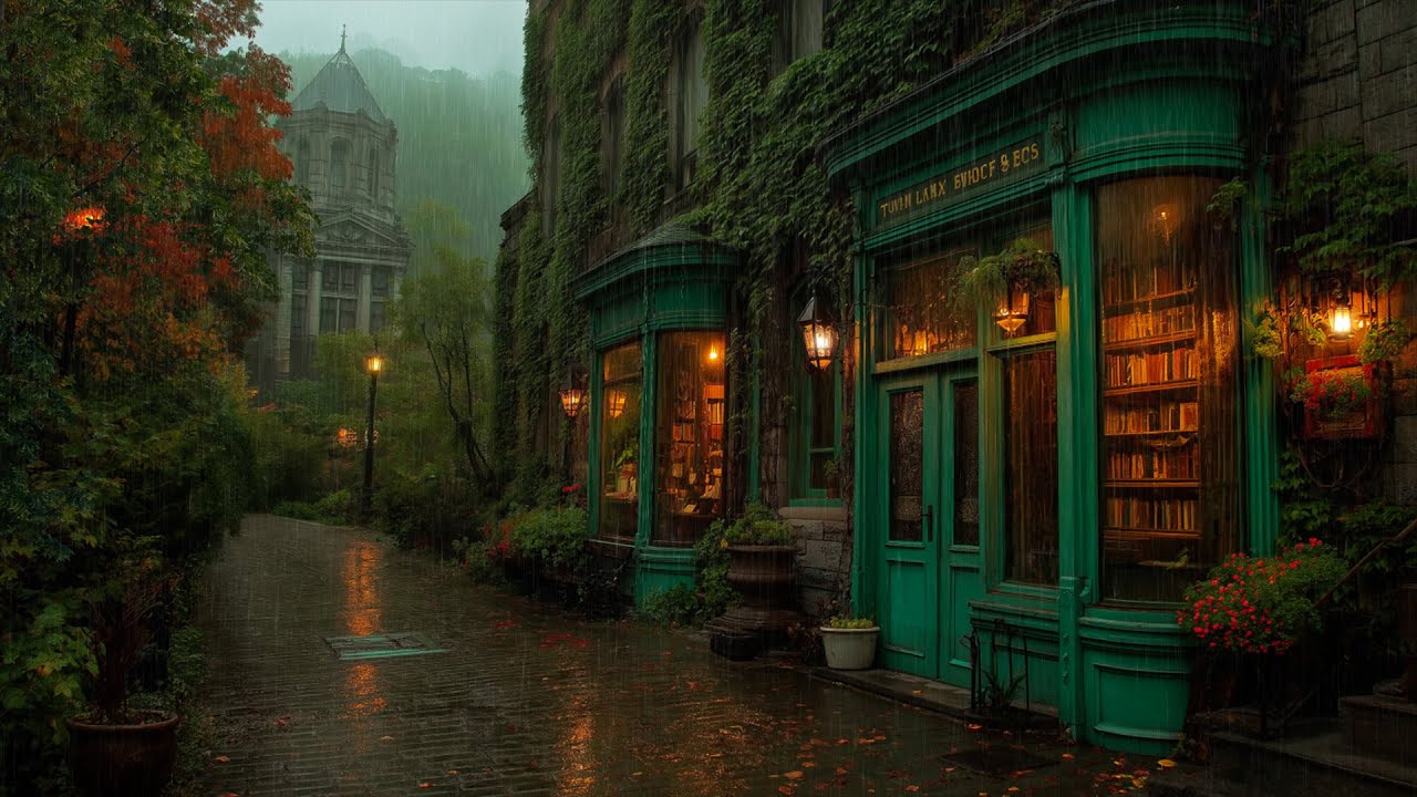 Rainy Bookstore Street | Dark Academia Study Ambience (3 Hours) - YouTube
