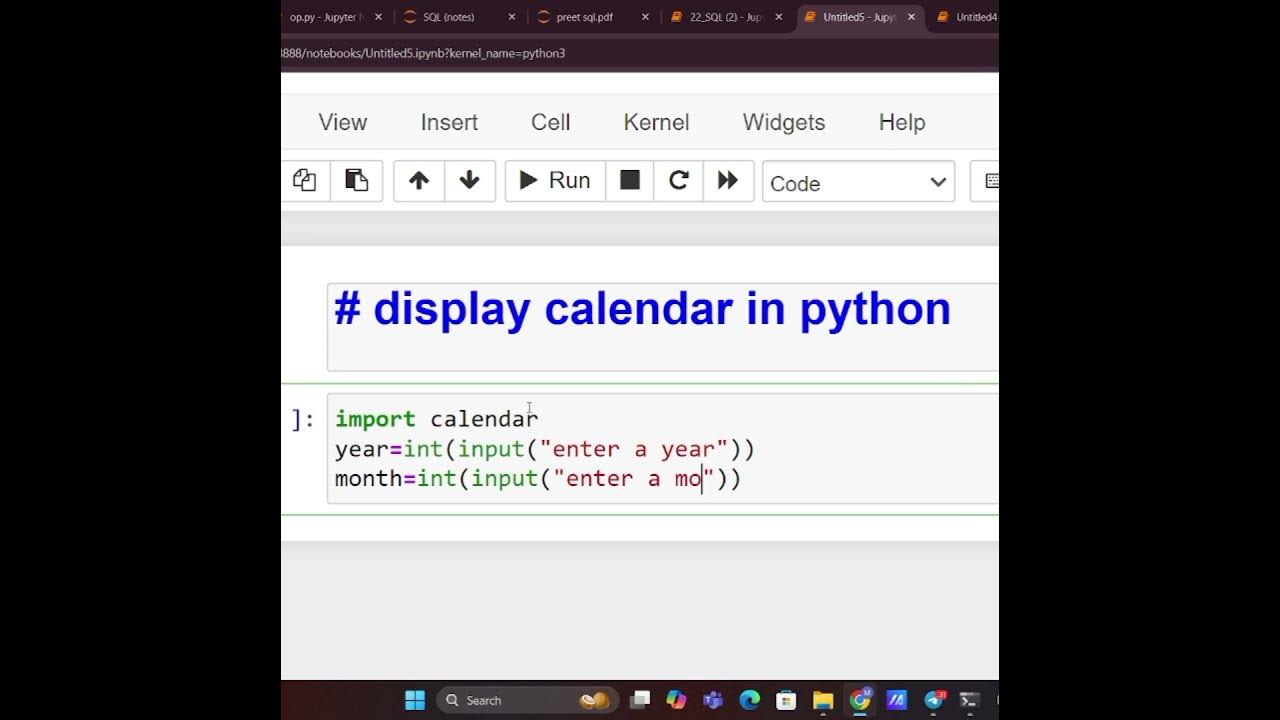Display Calendar 🗓️ in python. #python #pythonprogramming #pythontutorial - YouTube
