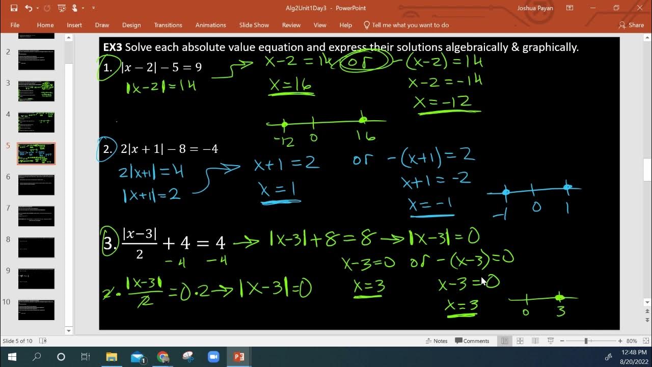 Algebra 2 Unit 1 Day 3: Absolute Value Equations & Inequalities - YouTube