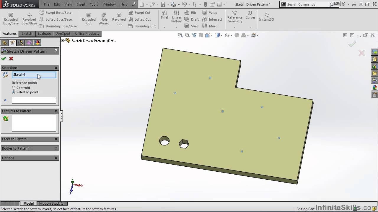 04 Intermediate SolidWorks Features 04 Sketch Driven Pattern - YouTube