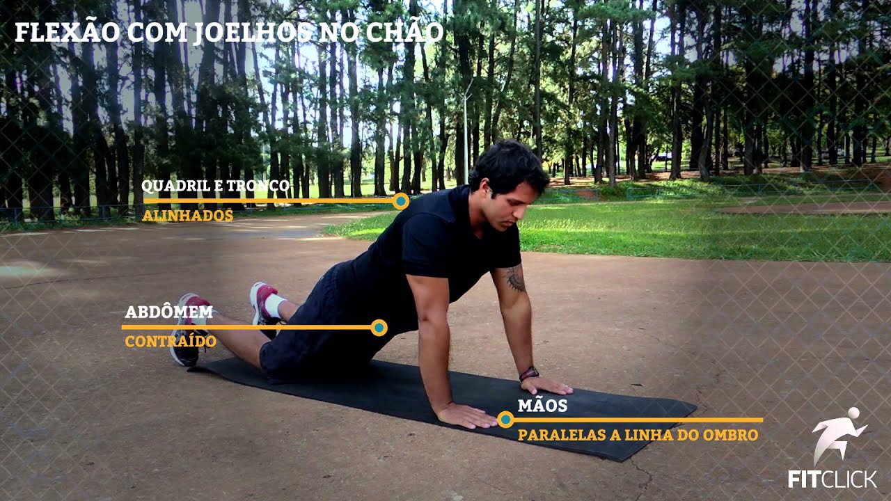 FLEXÃO BRAÇOS COM JOELHOS NO CHÃO (Exercício para peitoral e braços ...