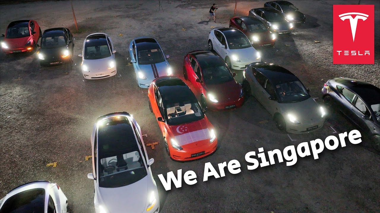 TESLA Synchronized Light Show: We Are Singapore Remix with 17 Teslas ...