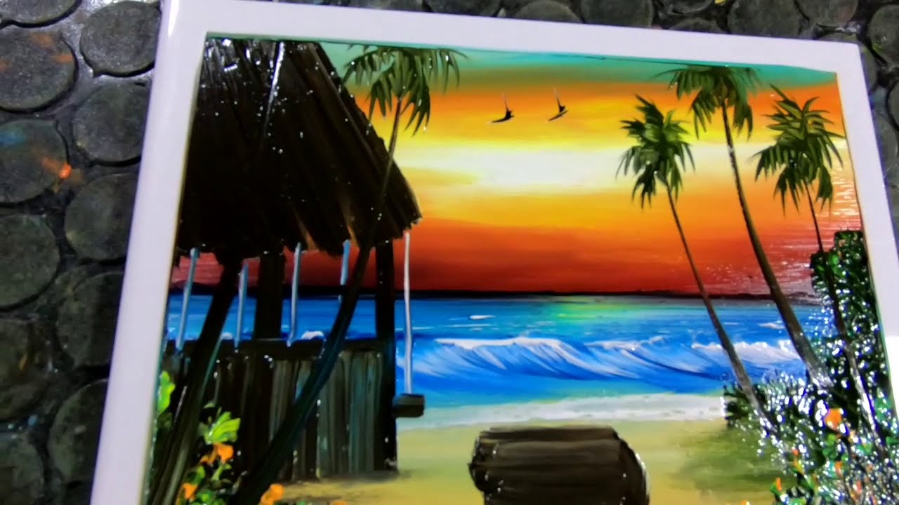 Finger Painting " sunset at the Valentin beach" - YouTube