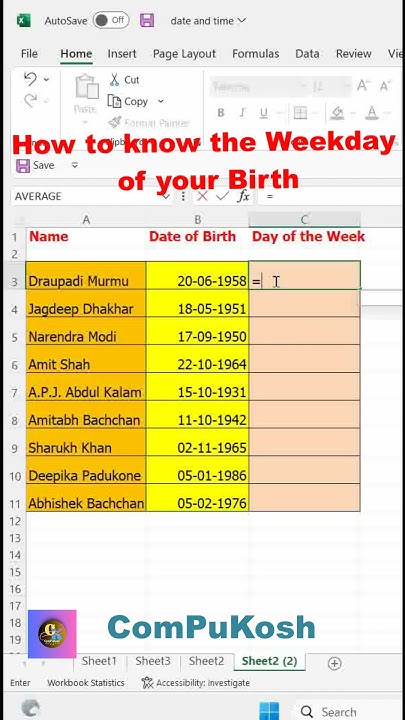 Get day name from Date in Excel | Excel Formula #shortvideo #exceltutorial #exceltricksandtips ...