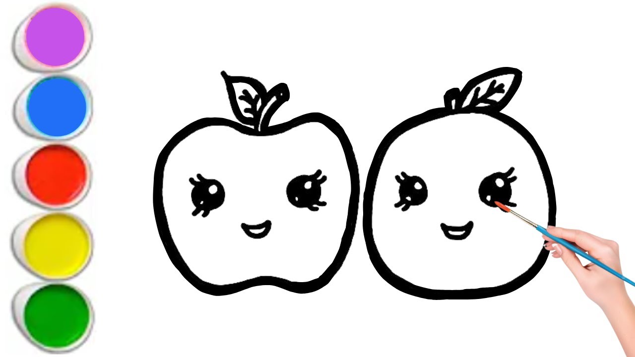 Apple and Orange Drawing, Painting and Coloring for Kids | Easy Fruits ...