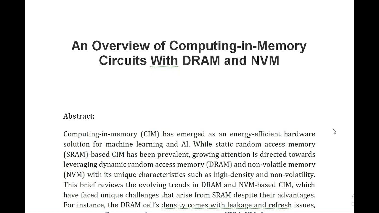 An Overview of Computing in Memory Circuits With DRAM and NVM - YouTube