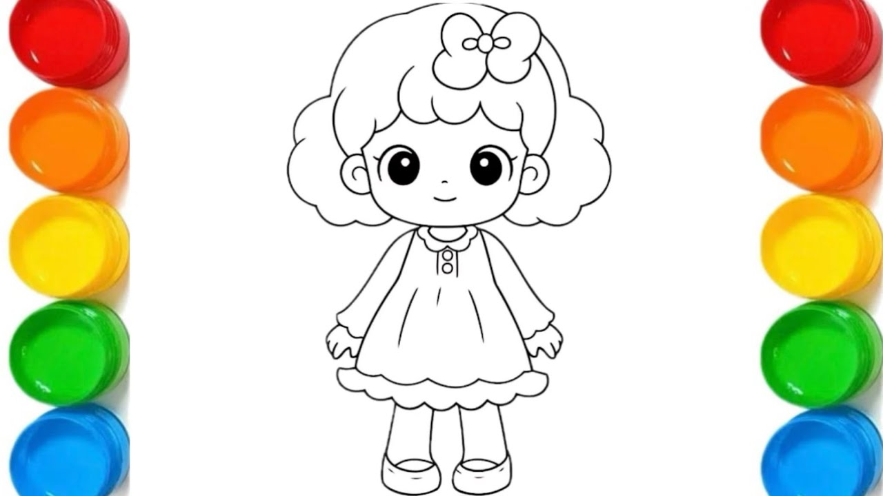 Drawing & Colouring A Cute Doll Easy Step By Step Doll Drawing for Kids ...