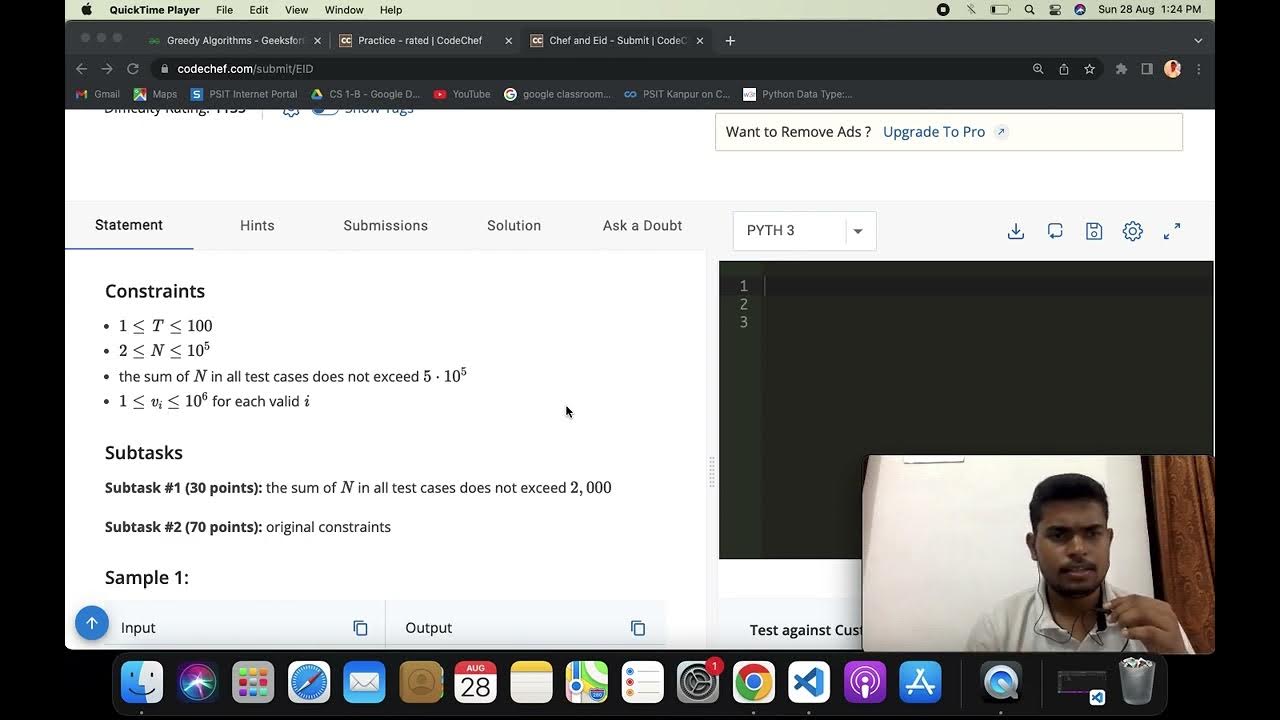 Greedy Algorithm (Chef and Eid) code chef solution - YouTube