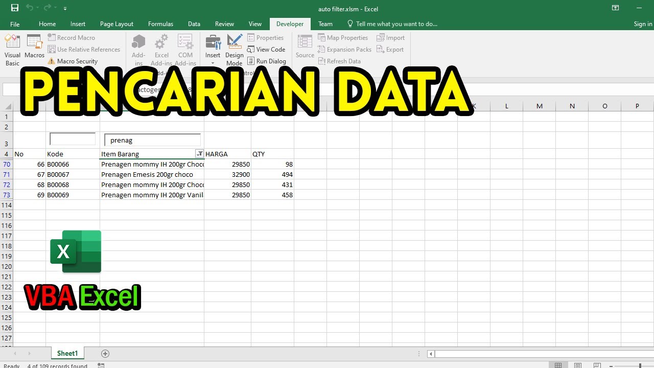 Membuat Pencarian Dengan Filter Microsoft Excel Youtube