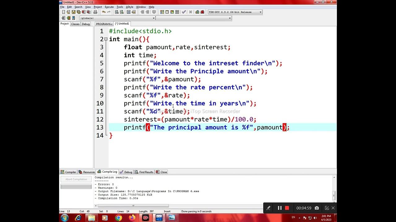 Program 7 Find the simple interest in C Language. - YouTube