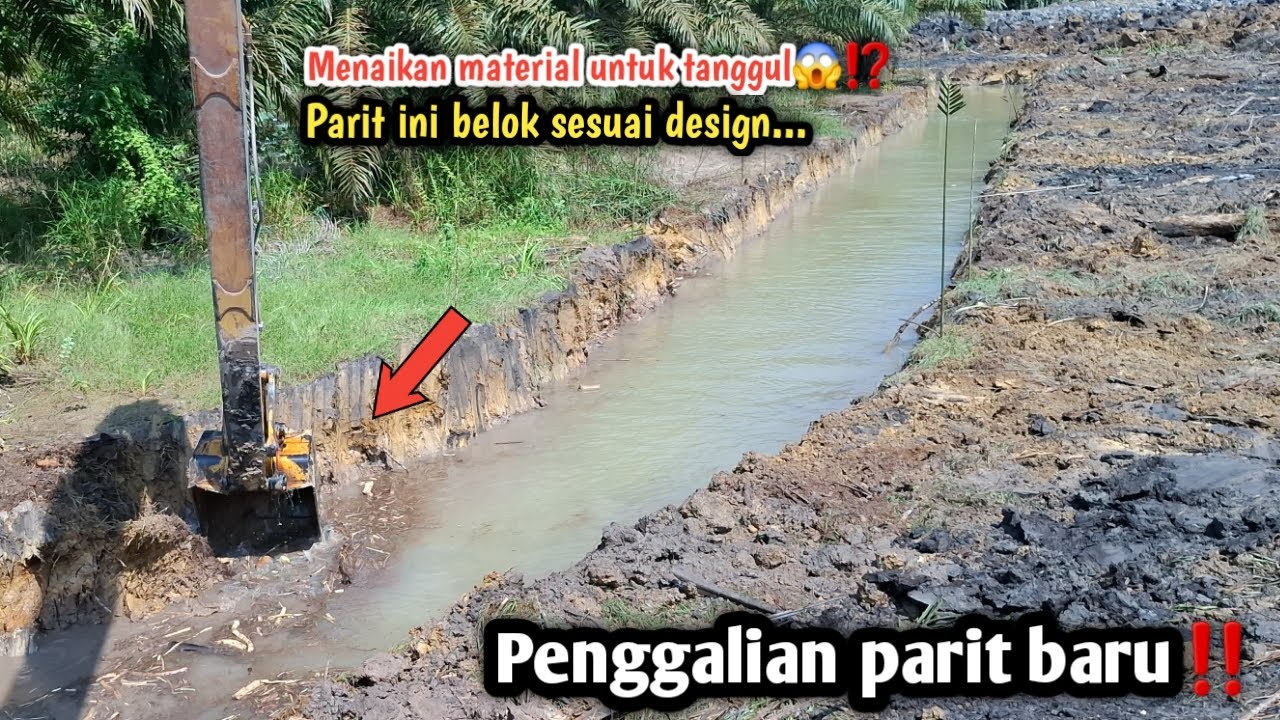 Penggalian parit baru‼️Parit ini belok sesuai design||Menaikan material ...