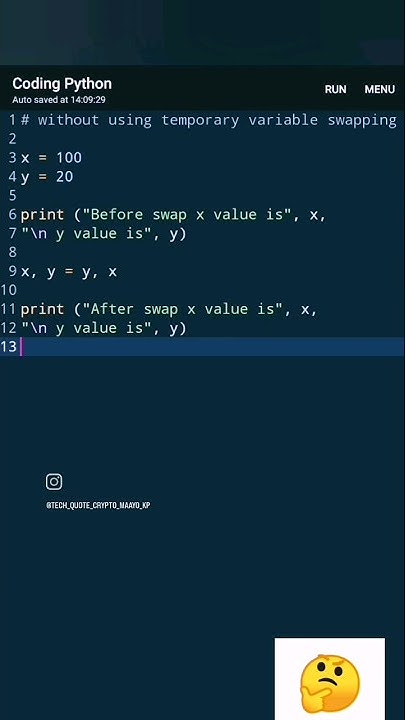 Without Using Temporary Variable Swapping In Pythonbasicprograms Python Coding Shorts Youtube