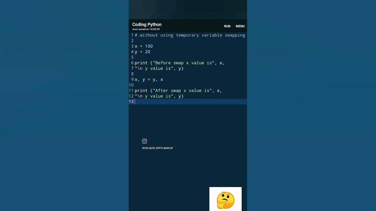 Without Using Temporary Variable Swapping In Pythonbasicprograms Python Coding Shorts Youtube