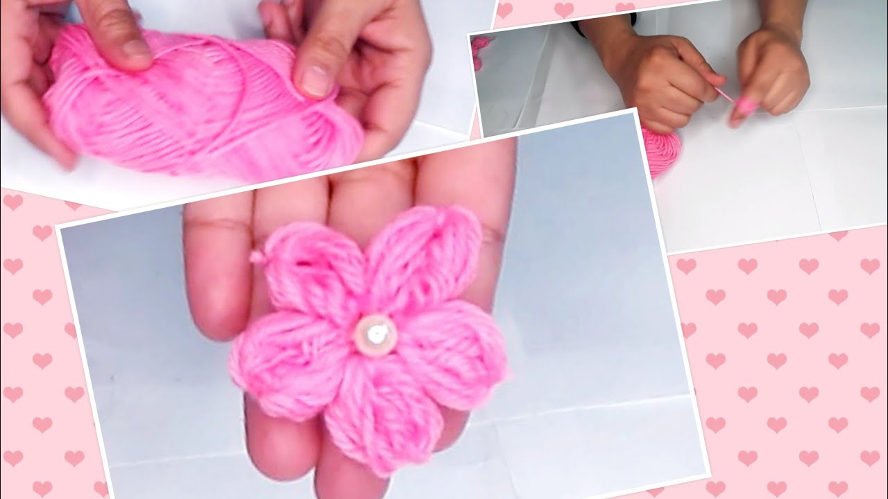 wool craft/wool flower\how to make flower with wool \yarn very easy ...
