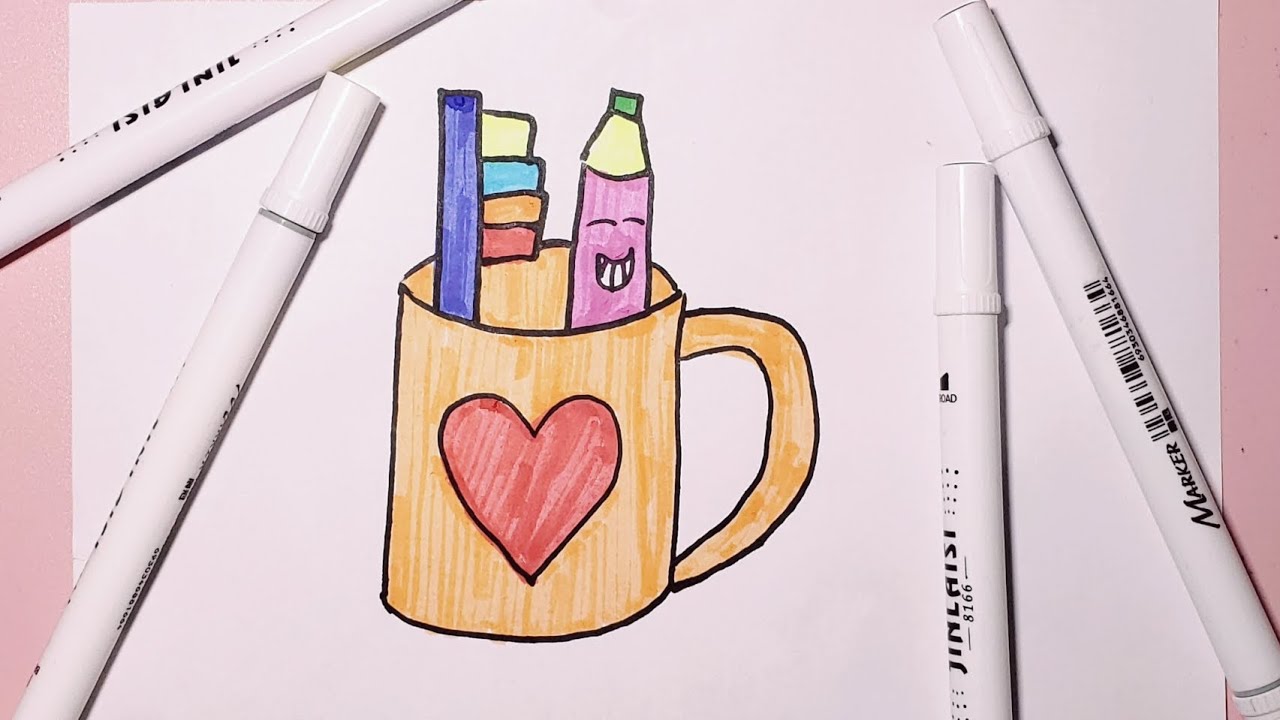 Teaching how to draw a toothbrush holder with cute toothpaste - YouTube