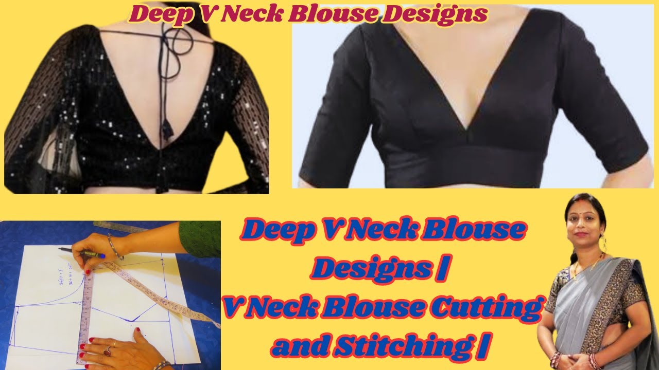 Deep V Neck With Belt Blouse | Deep V Neck Blouse Designs |V Neck ...