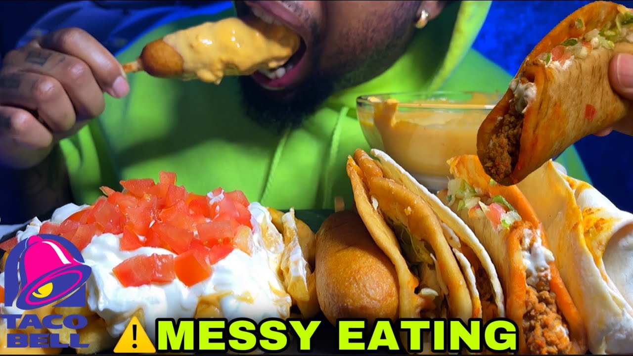 ⚠️MESSY EATING SPICY CHEESE SAUCE🤤 TACO BELL CHALUPAS, TACOS, SUPREME ...