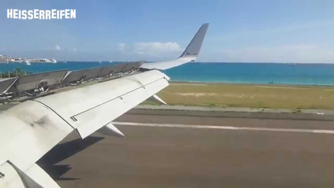 St. Maarten SXM landing onboard - AA Boeing 757 - Seat 28F - YouTube
