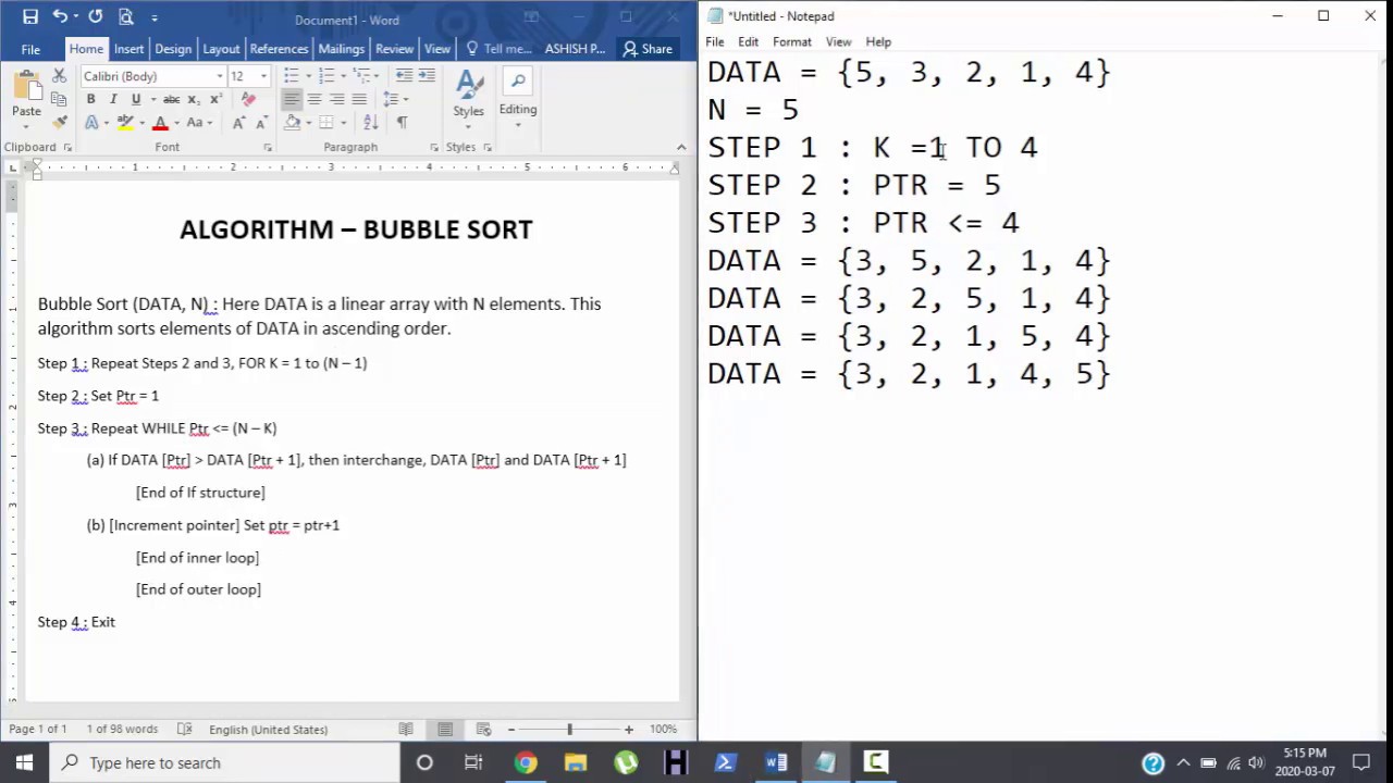 Data Structure Bubble Sort Algorithm With Example Hsc Board Computer Science Theory Exam Youtube