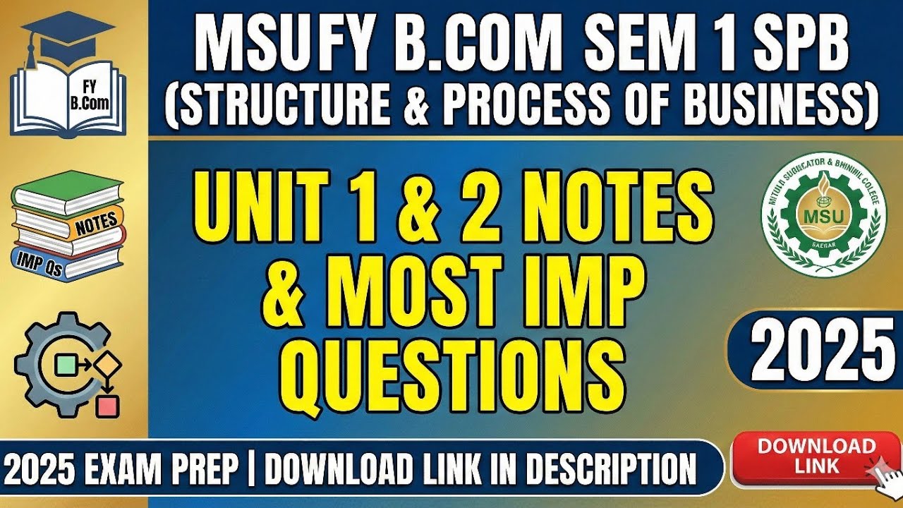 MSU FY B.Com Sem 1 SPB (Structure & Process of Business) Unit 1 & 2 ...