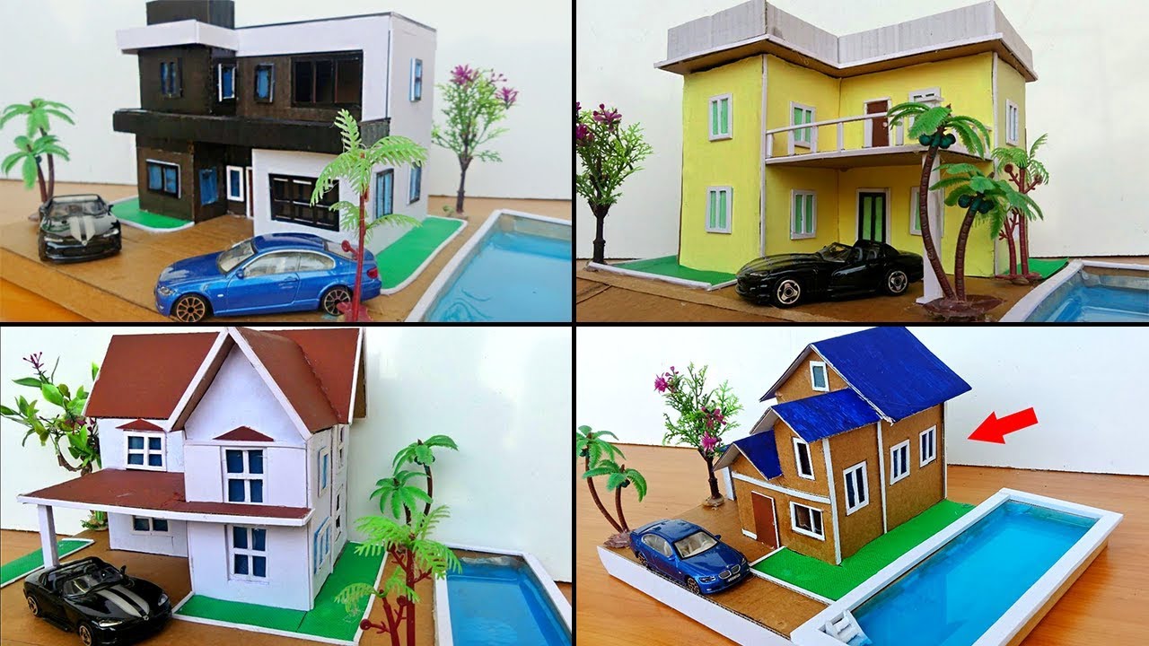 Building 5 Beautiful Cardboard Mansion Villa House with Swimming Pool ...