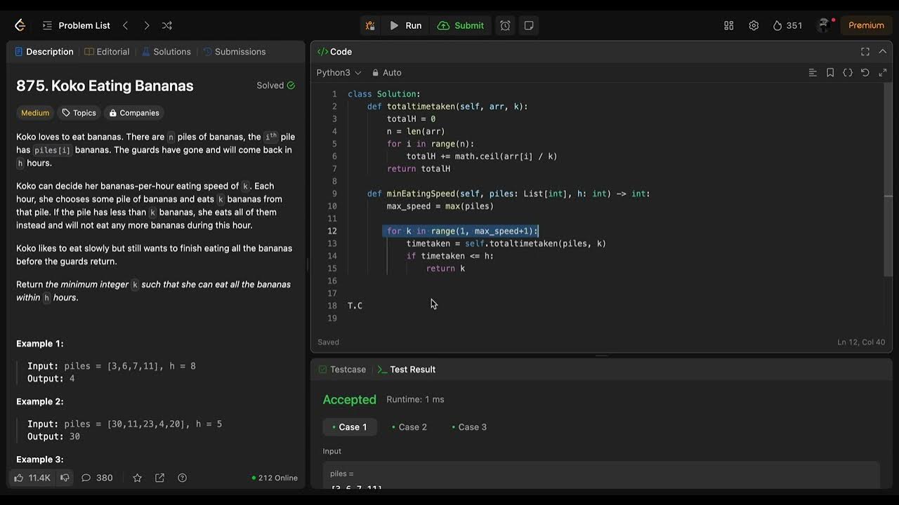 BS-1 875. Koko Eating Bananas - Python Solution - YouTube