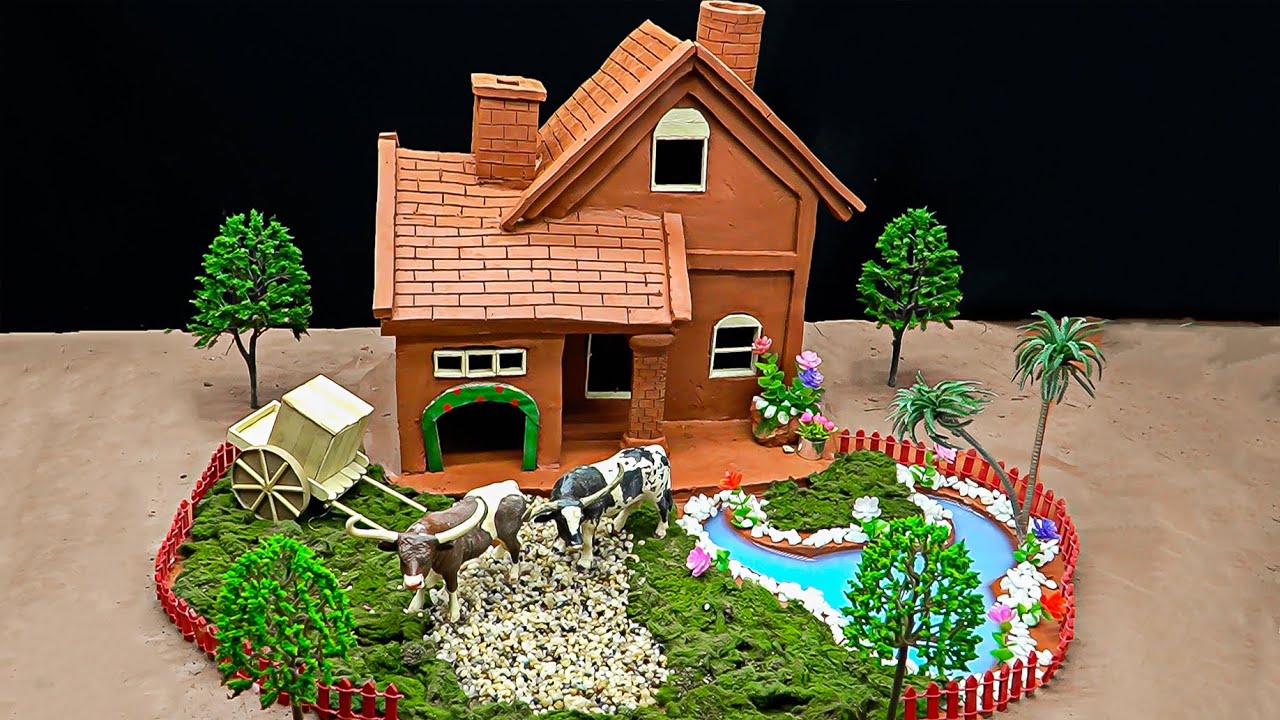 DIY making Farm Model with house for cow | Mini swimming pool | Cow ...