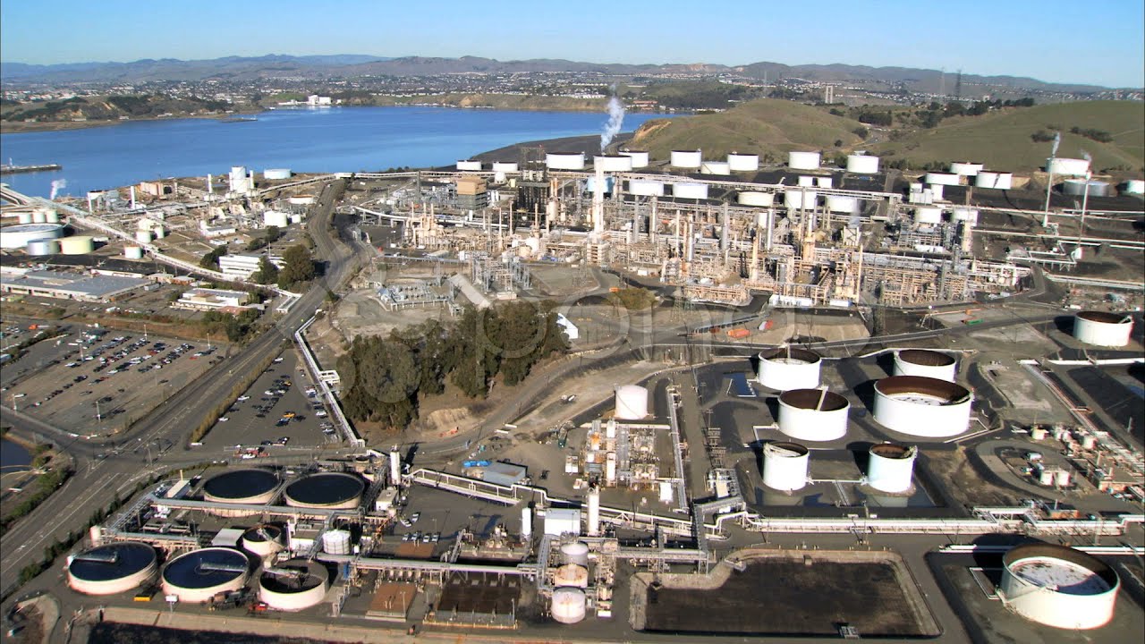 Aerial View Flying Over An Oil Refinery, San Francisco. Stock Footage ...