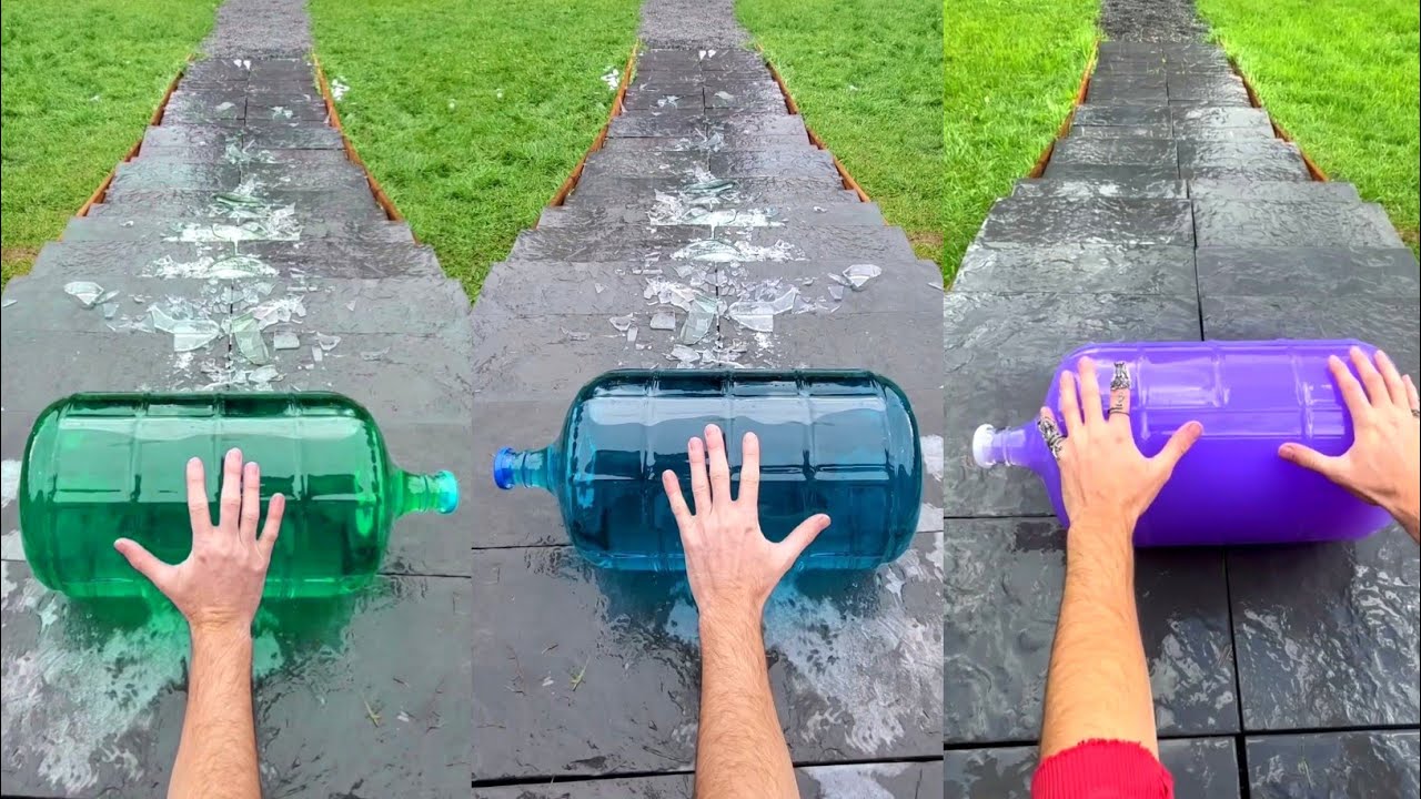 Throwing Bottle Down Stairs -157 | Breaking glass bottle | Crushing ...
