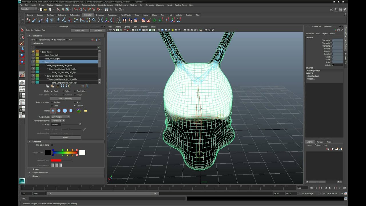 Maya bone weight smoothing issue - YouTube