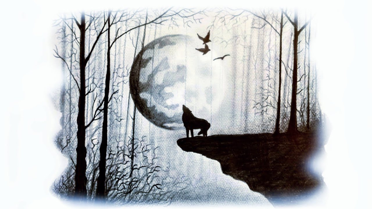 full moon drawing | Pencil landscape episode 4 - YouTube