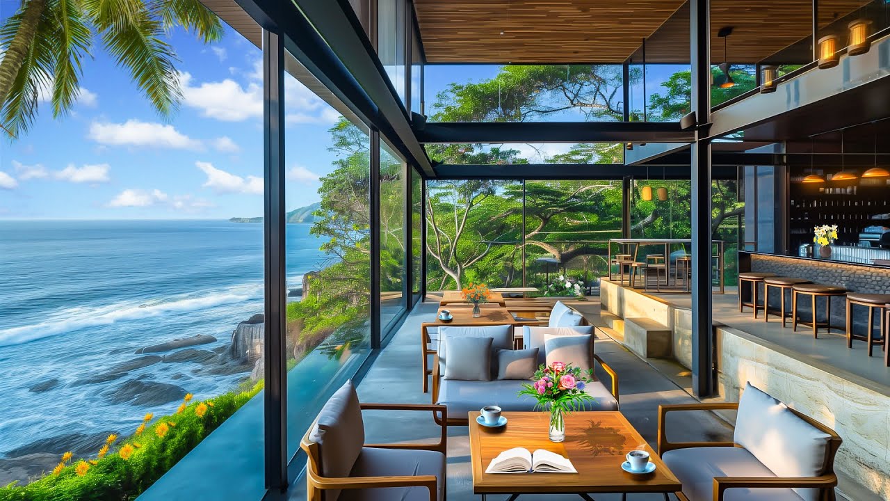 Morning Tropical Beach Cafe Shop | Ocean Coffee Symphony with Perfectly ...