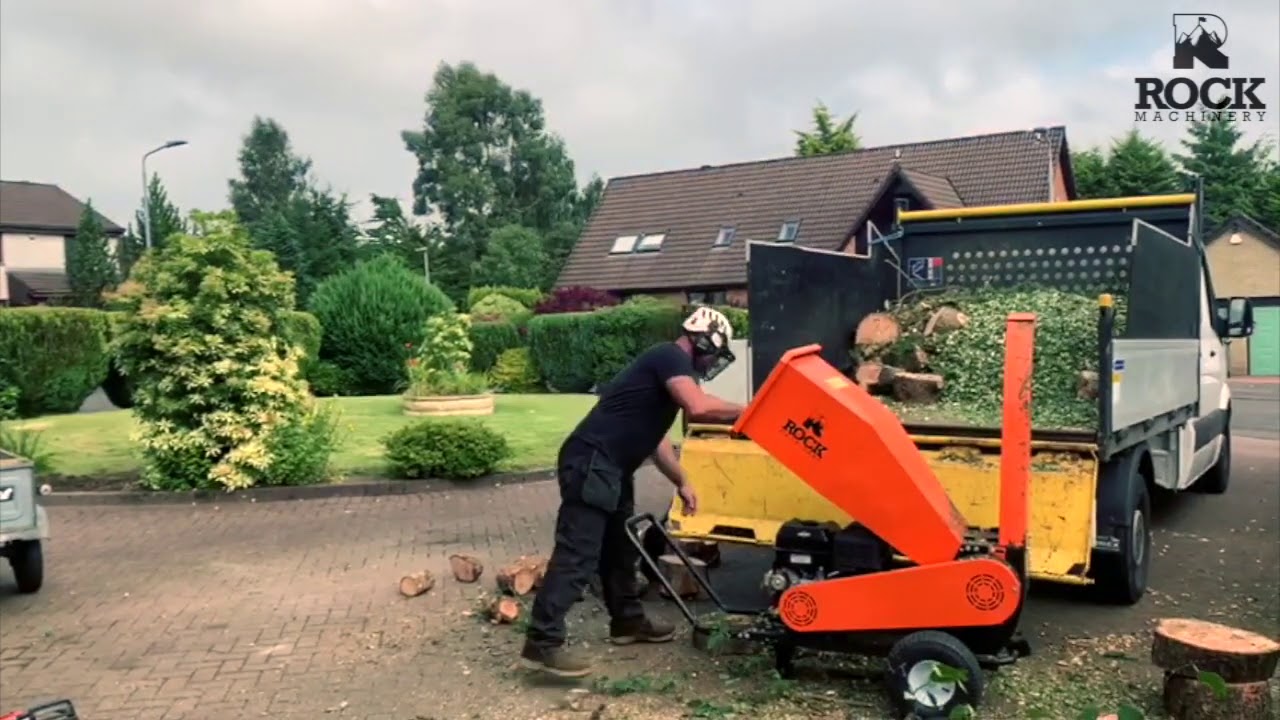 Rock Machinery Venom 13hp chipper on the job - YouTube