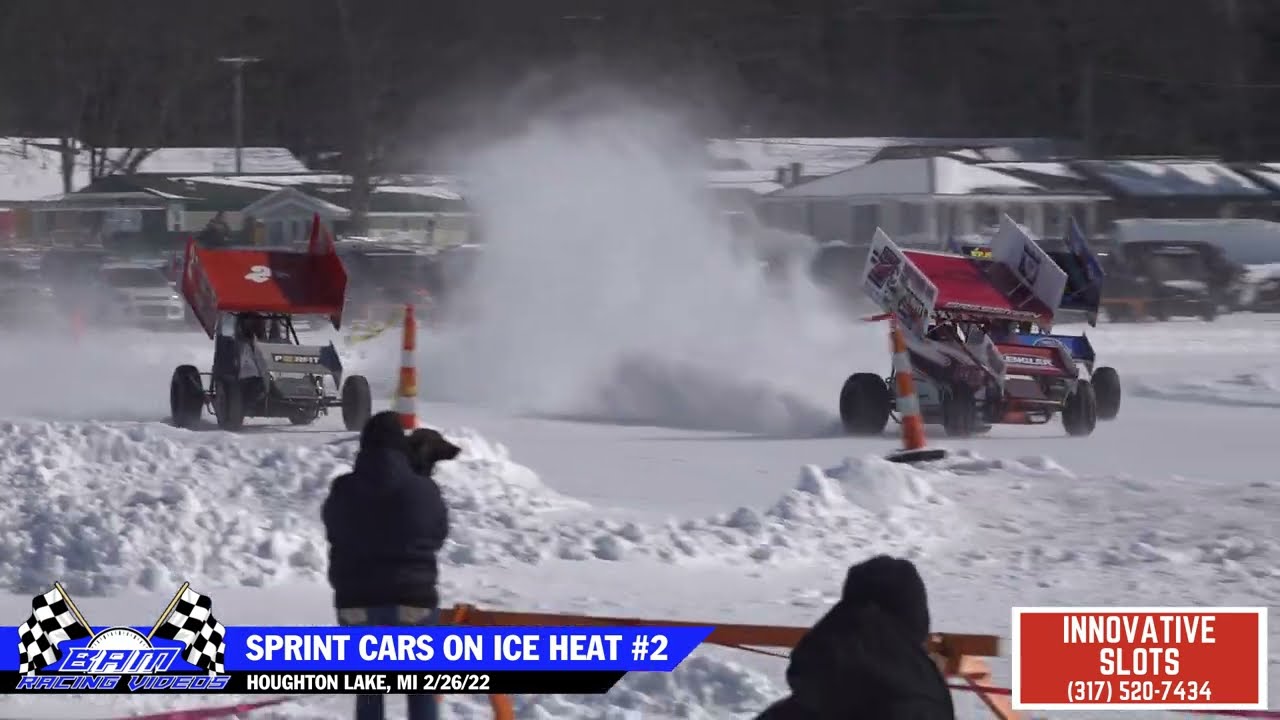 Sprint Cars on ICE! Heats - Houghton Lake, MI 2/26/22 - YouTube
