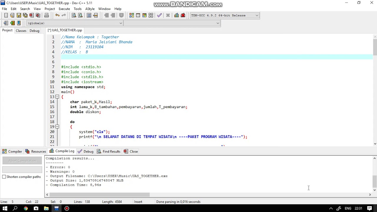 UAS Bahasa C++ tentang Program paket Wisata - YouTube