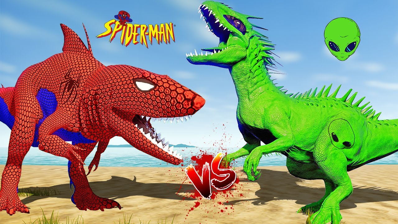 Spiderman Shark is back! Spider-Man Shark vs Alian I-Rex vs Captain ...